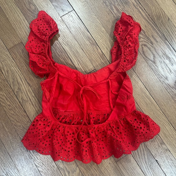 Zara | Tops | Zara Red Eyelet Crop Top Open Back | Poshmark